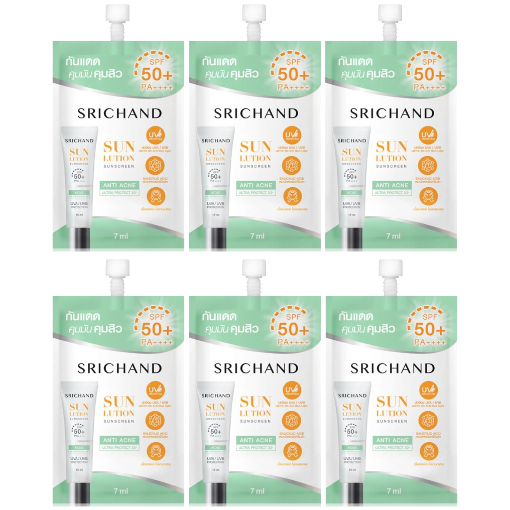 Srichand - Sunlution Acne Care Sunscreen SPF50+ PA++++ 7ml. (Pack of 6 ...